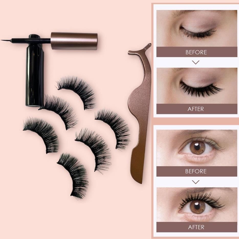 Set 3 perechi de Gene False Magnetice 3D, Rose Gold, profesionale, cu 5 ...