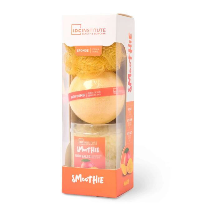 Set bomba si sare de baie Smoothie Mango IDC Institute, 99593, 340 ml ...